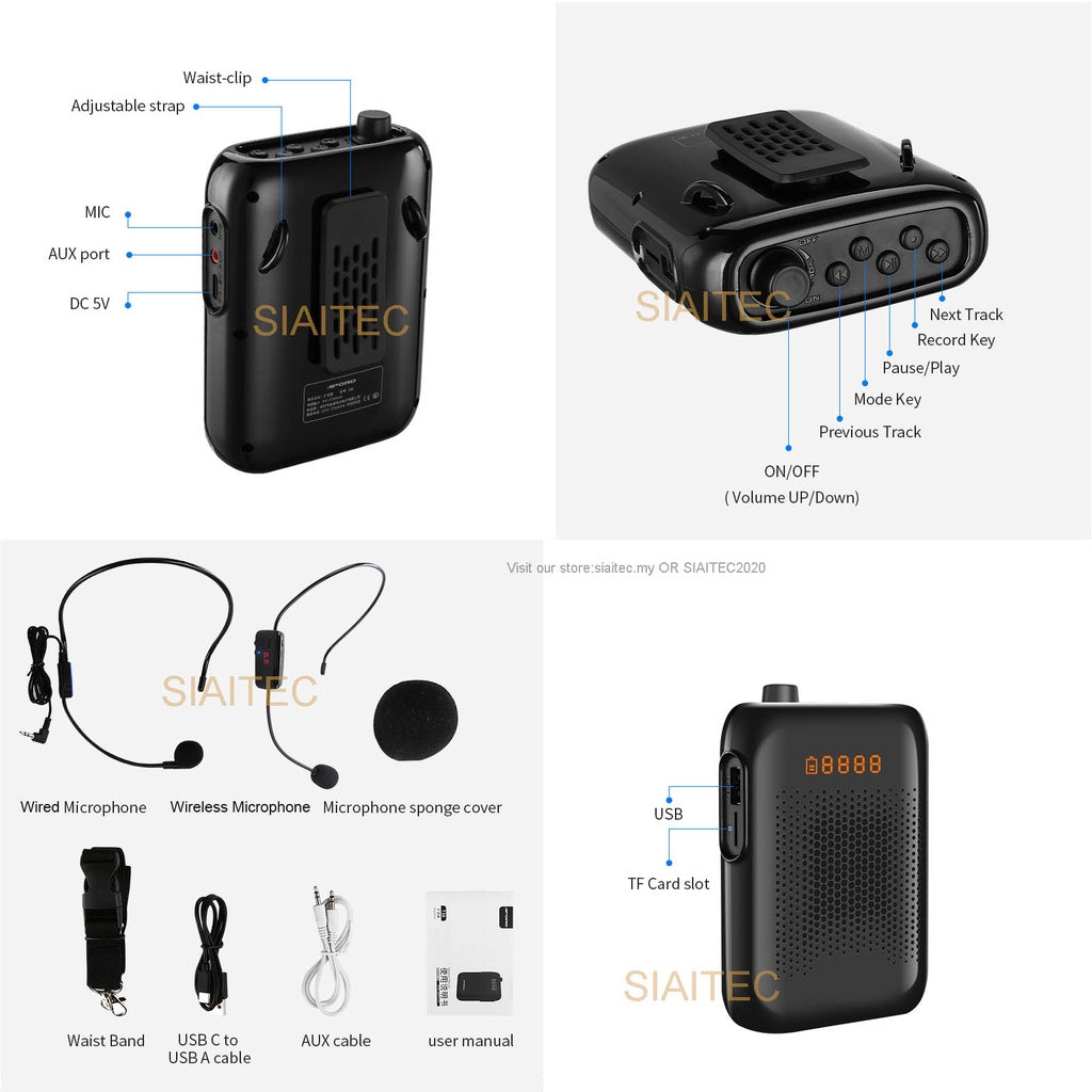 T30 Bluetooth Portable Microphone Speaker, 20W Voice Amplifier with Wi ...